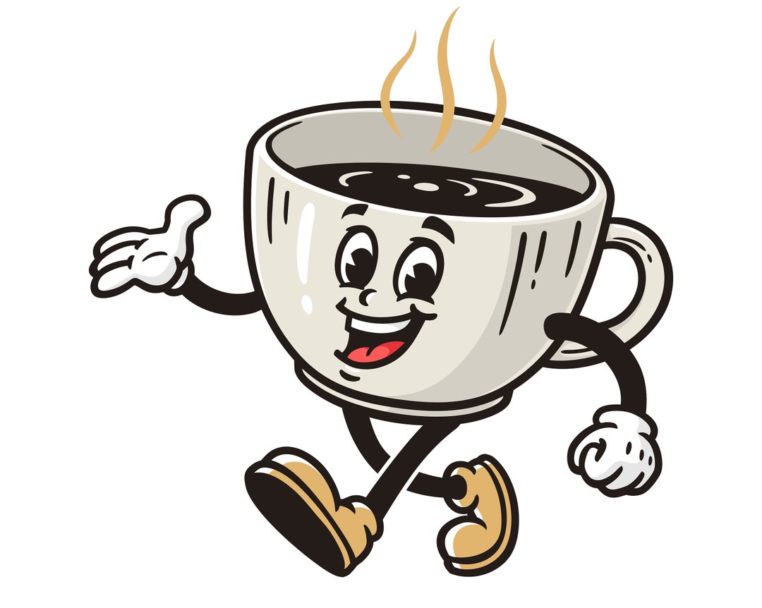 Walking Coffee Cup Cartoon Mascot Illustration Design Character Vector ...