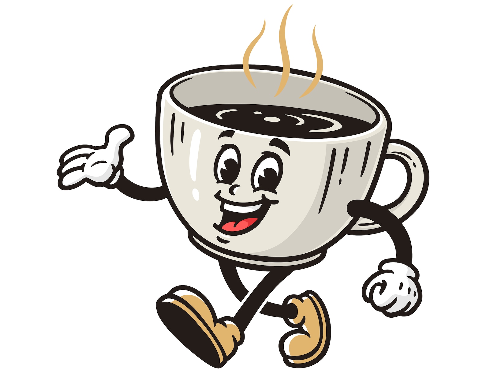 Walking Coffee Cup Cartoon Mascot Illustration Design Character Vector ...