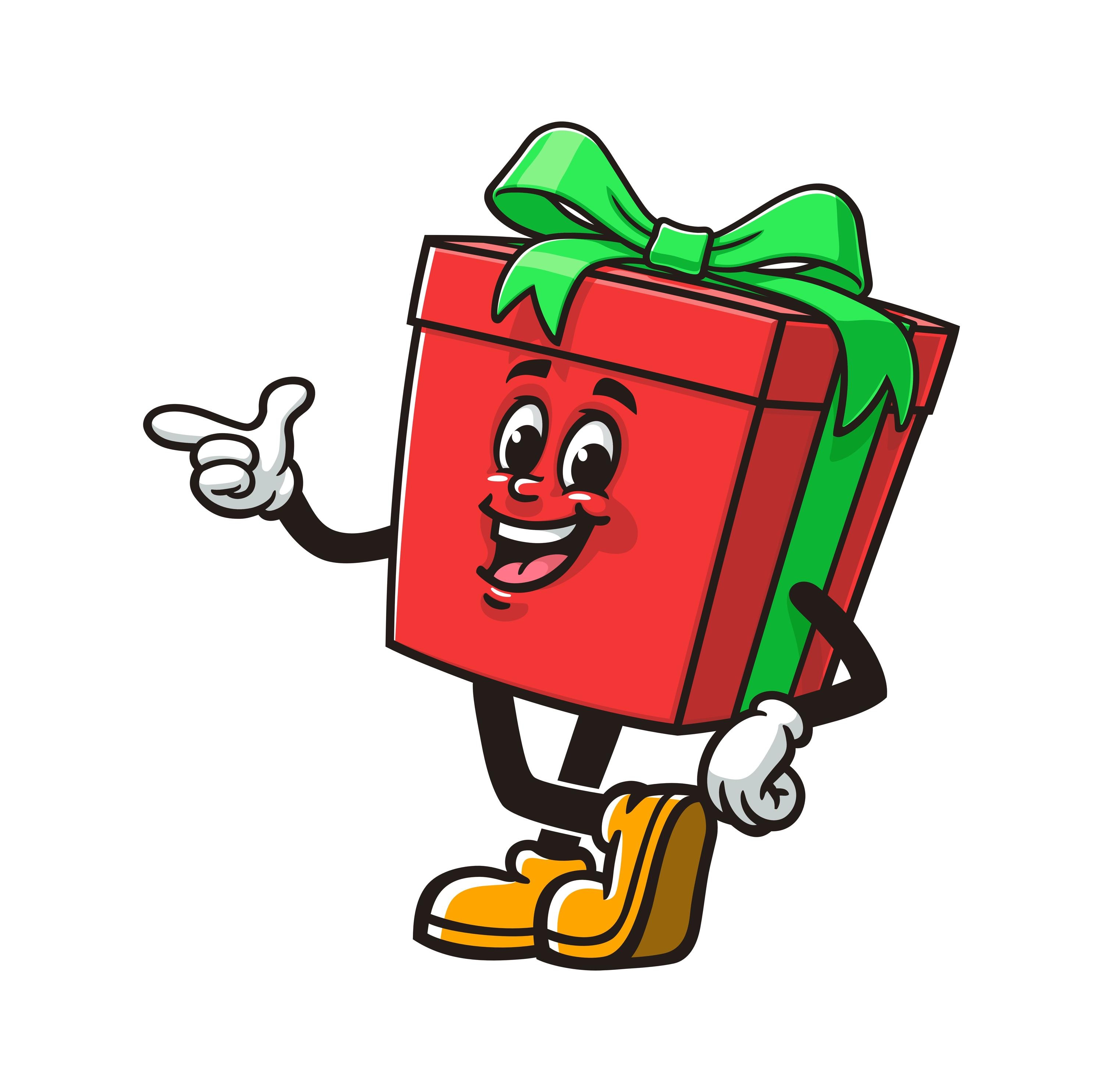 Gift Box Cartoon Mascot Illustration Character Vector Clip-art Hand ...