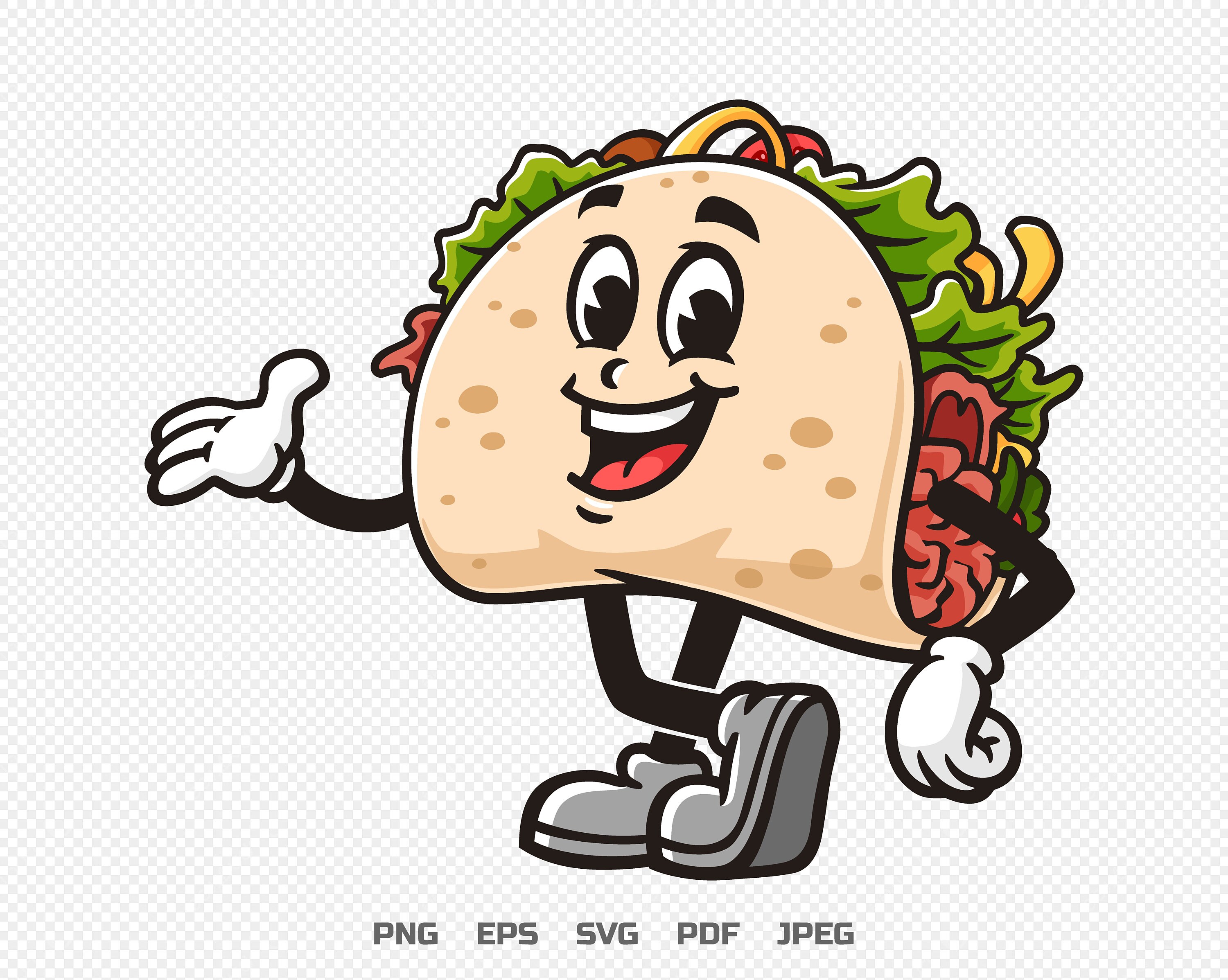 Taco Cartoon Mascot Illustration Design Character Vector - Etsy