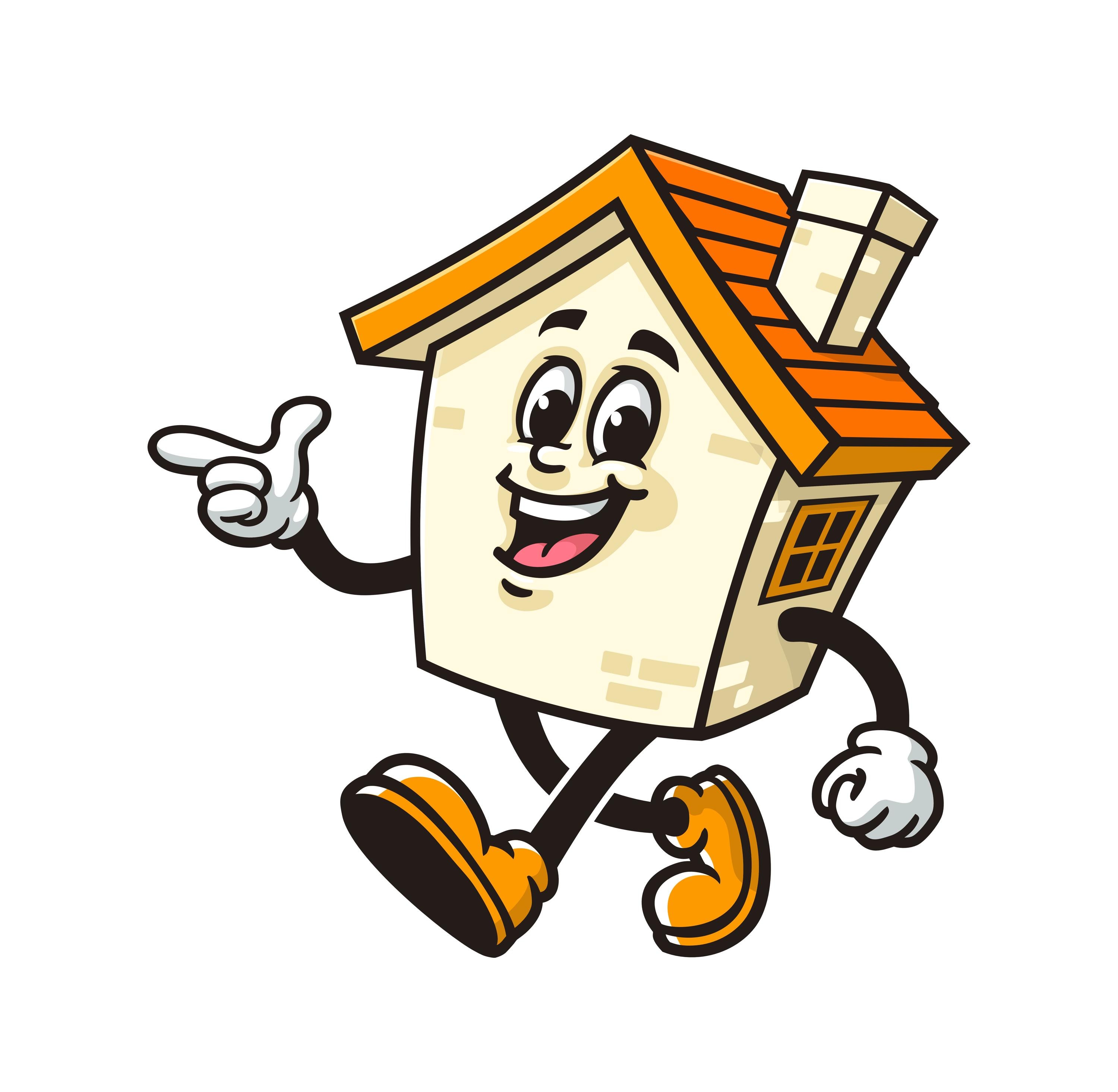 Walking House Cartoon Mascot Illustration Character Vector Clip-art ...