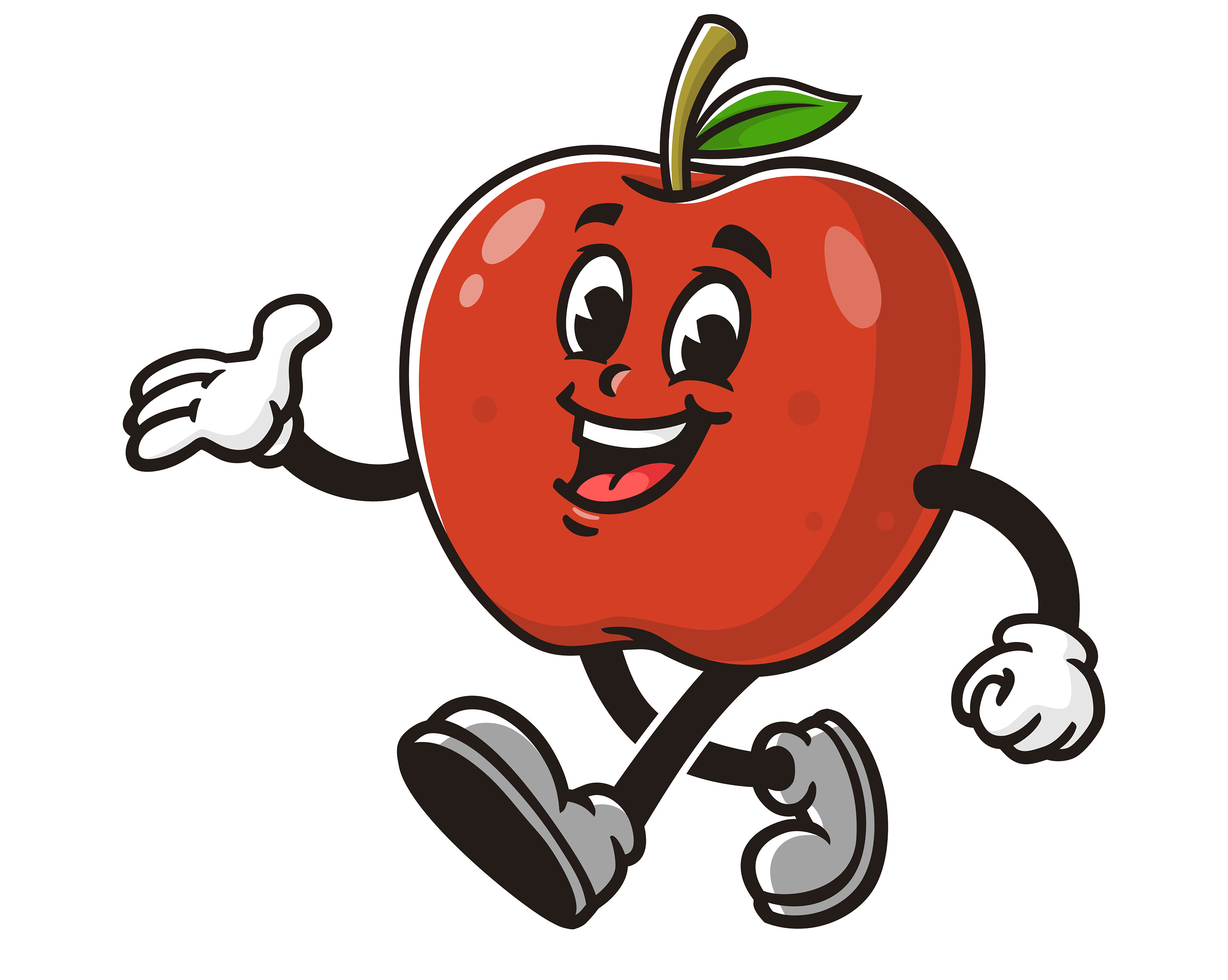 Walking Apple Cartoon Mascot Illustration Design Character Vector - Etsy