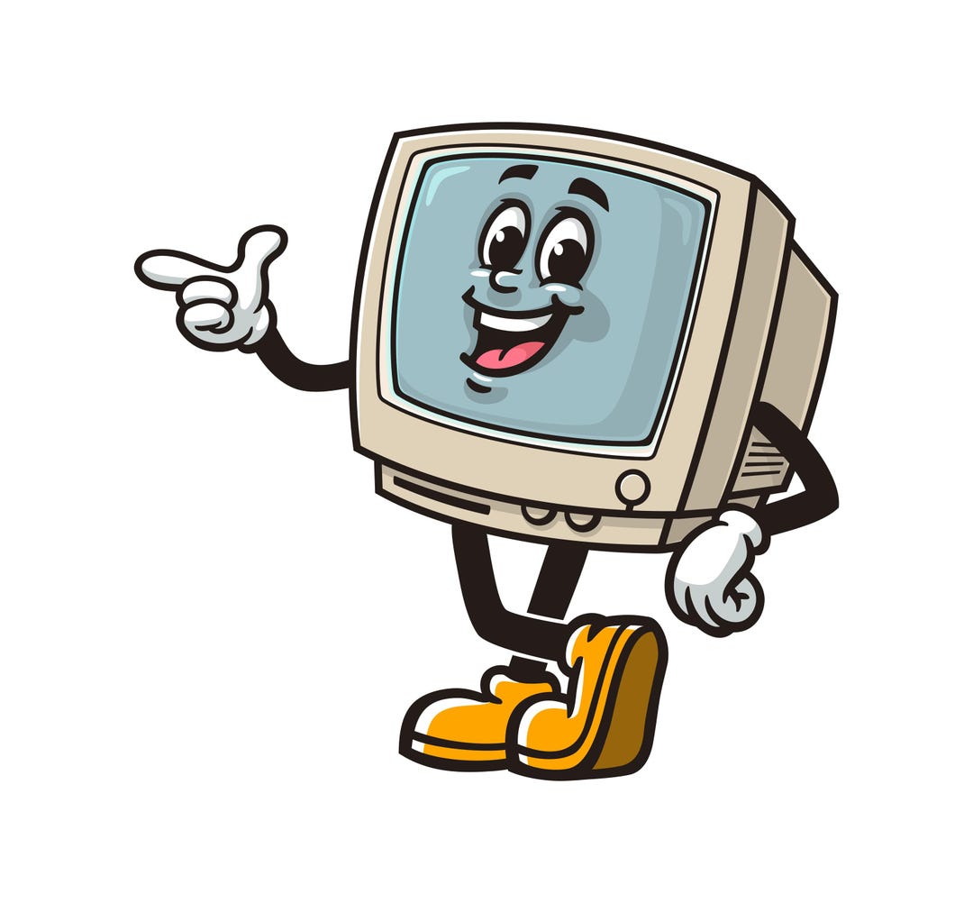 Retro Computer Cartoon Mascot Illustration Character Vector Clip-art ...