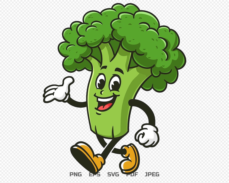 Walking Broccoli Cartoon Mascot Illustration Design Character Vector - Etsy