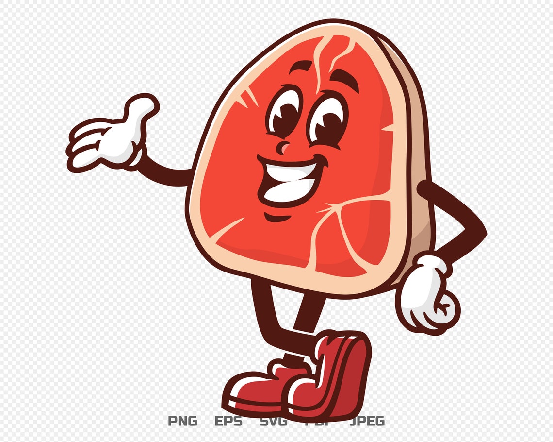 Meat Steak Cartoon Mascot Illustration Design Character Vector - Etsy