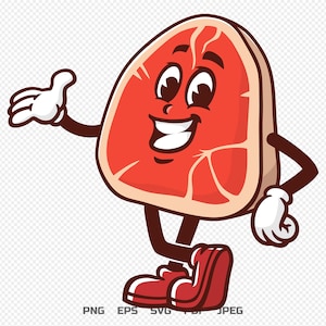 Meat Steak Cartoon Mascot Illustration Design Character Vector - Etsy