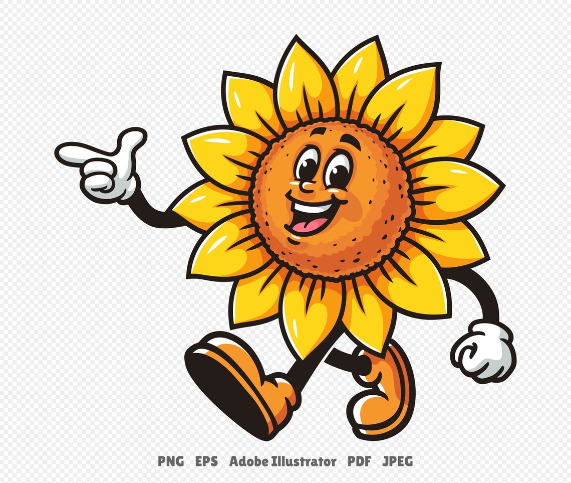 Walking Sunflower Cartoon Mascot Illustration Character Vector Clip-art ...