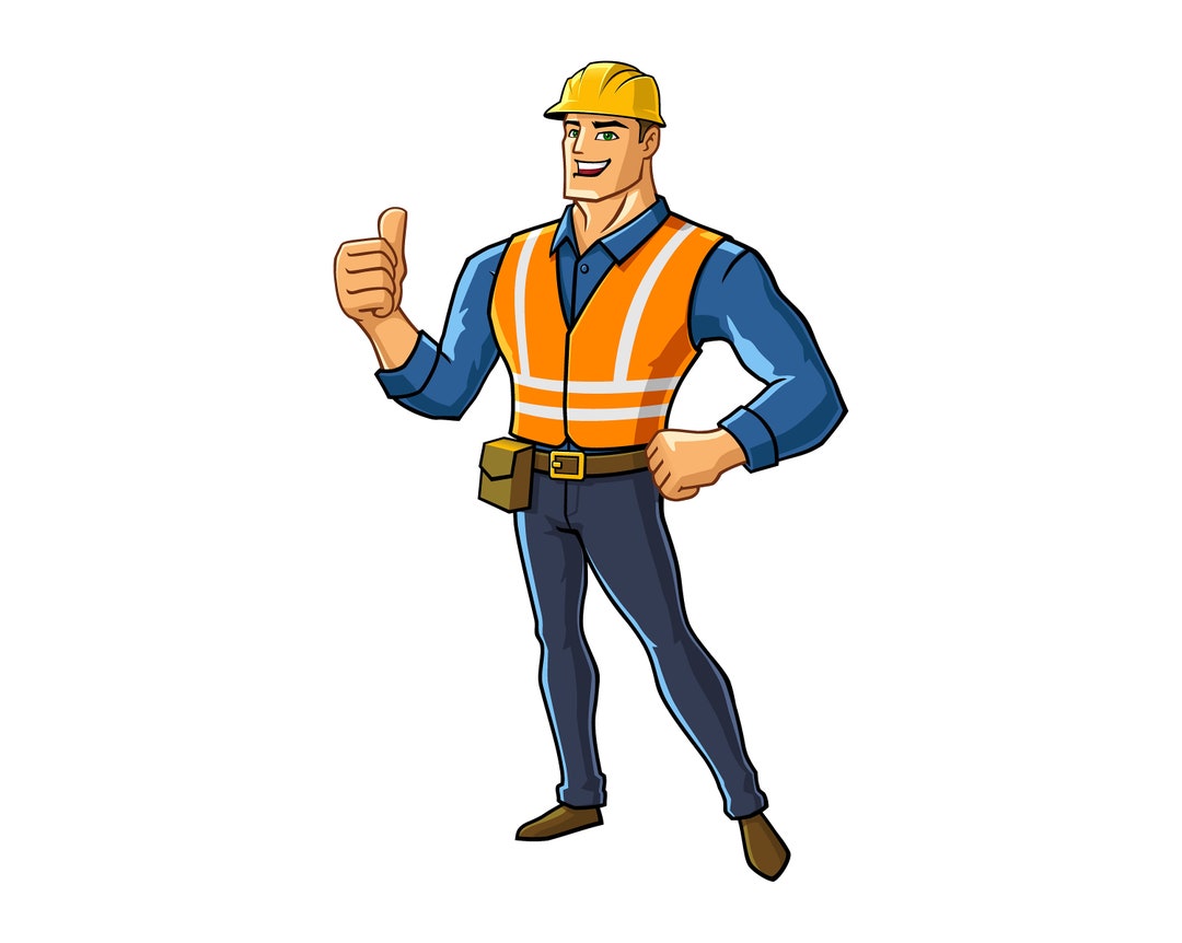 Superhero Construction Builder Cartoon Mascot Illustration Design - Etsy