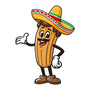 CHURROS Wearing Sombrero Cartoon Mascot Illustration Character Vector ...