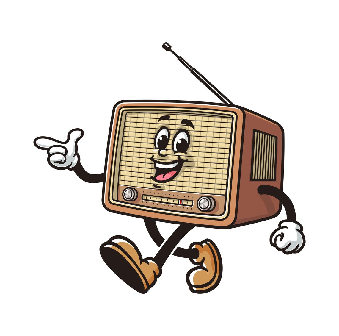 Walking Radio Cartoon Mascot Illustration Character Vector Clip-art ...