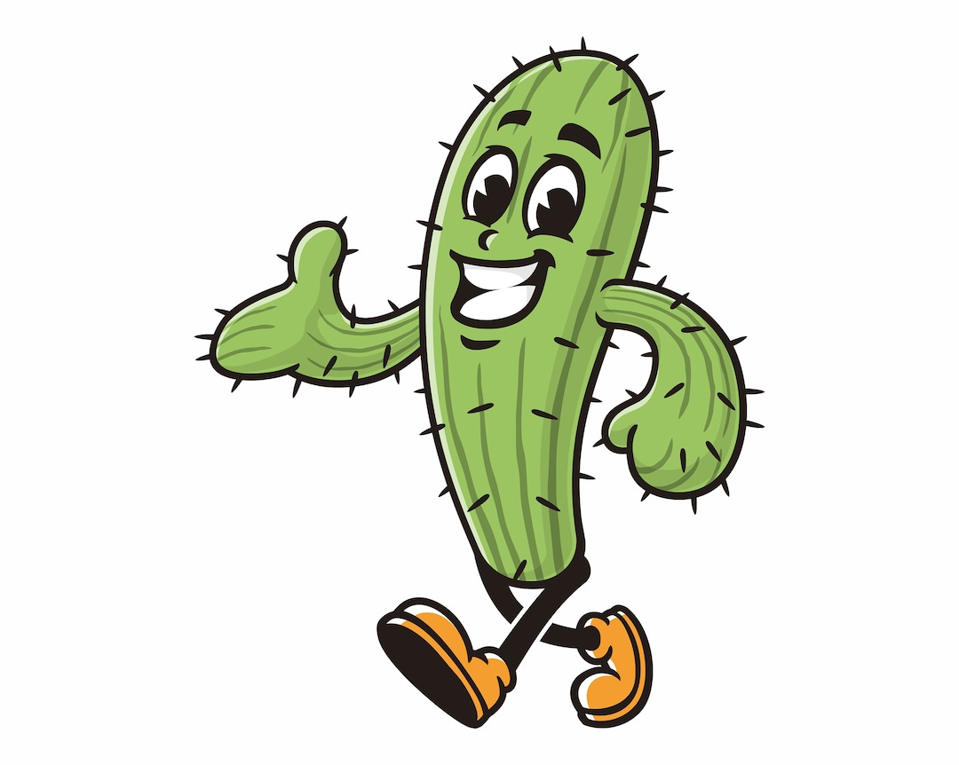Walking Cactus Cartoon Mascot Illustration Design Character Vector - Etsy