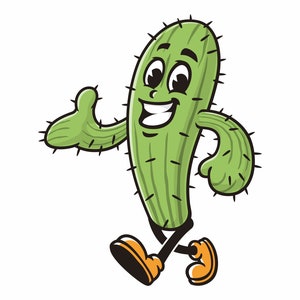 Walking Cactus Cartoon Mascot Illustration Design Character Vector - Etsy