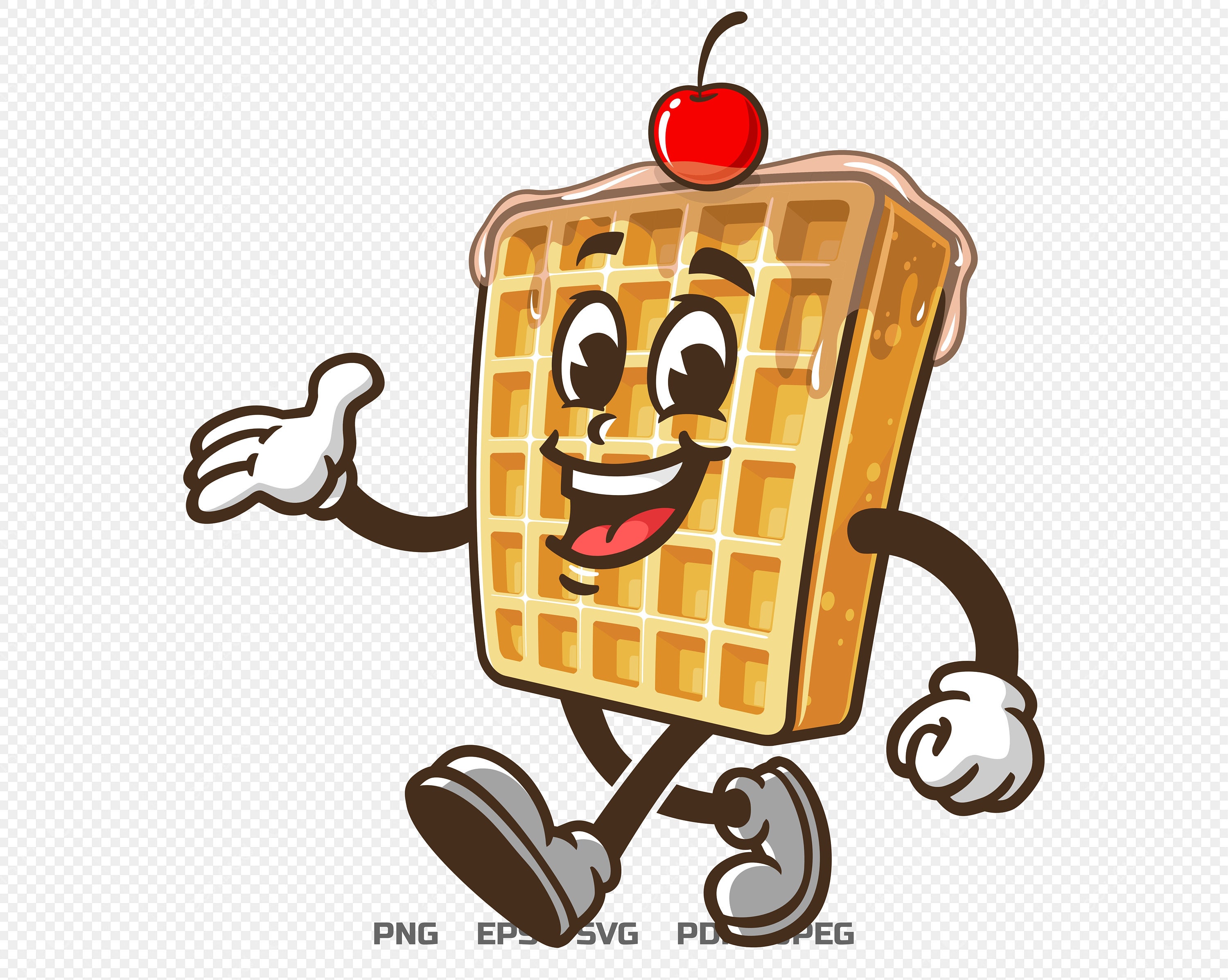 Walking Waffle Cartoon Mascot Illustration Design Character Vector - Etsy