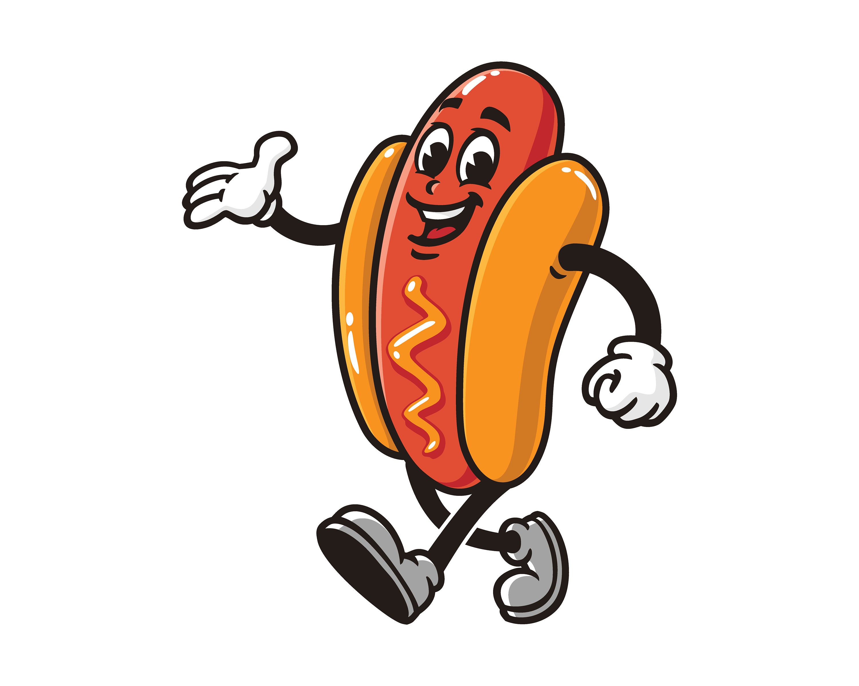 Walking Hot Dog Cartoon Mascot Illustration Character Vector Clip-art ...