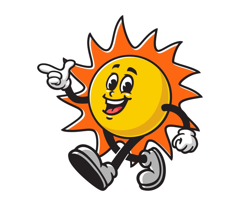 Sun Cartoon Mascot Illustration Character Vector Clip Art Hand Drawn - Etsy