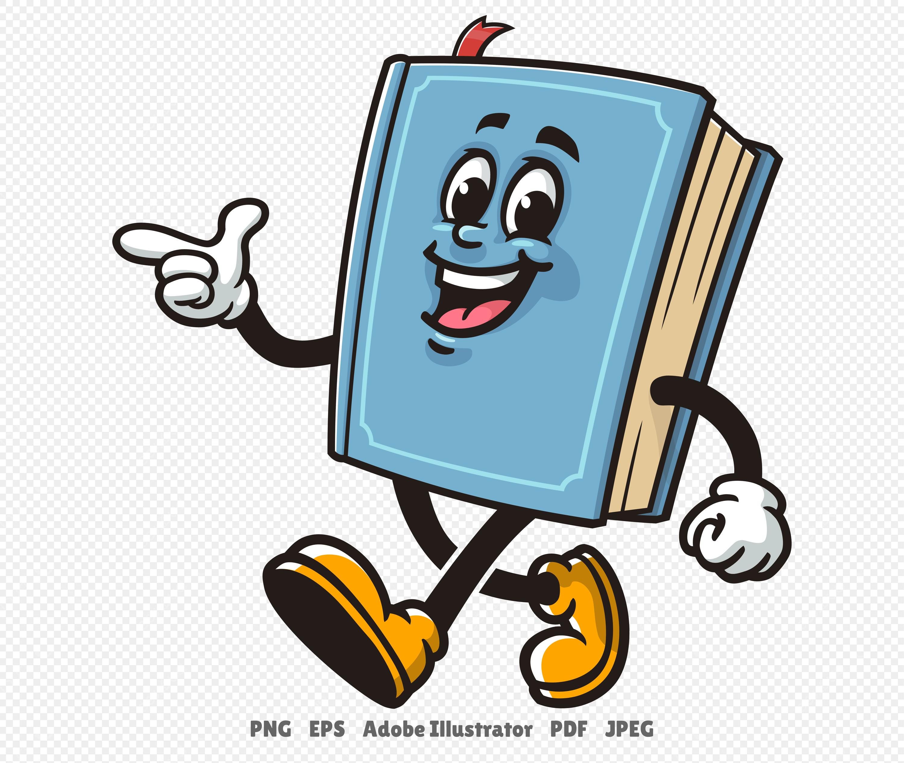 Walking Book Cartoon Mascot Illustration Character Vector Clip-art Hand ...