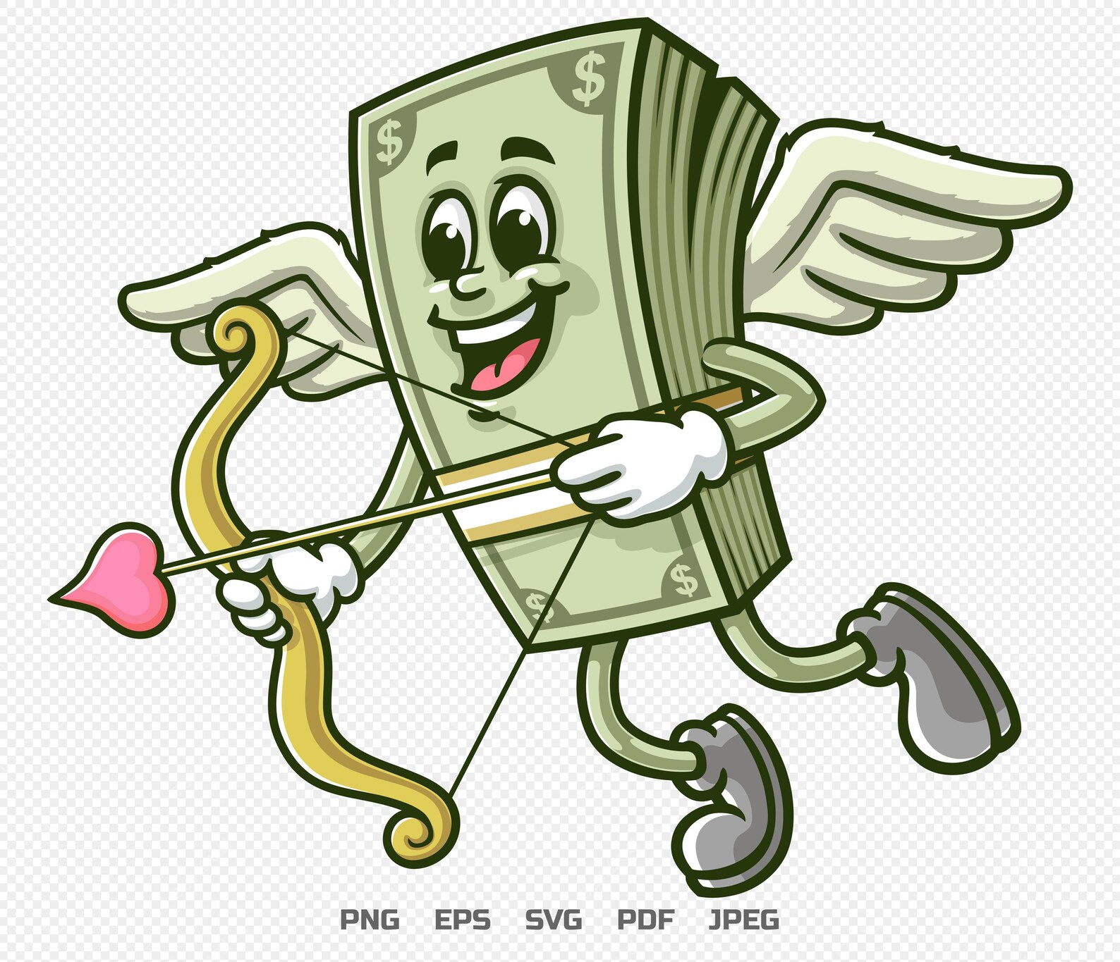 Money Cash With Cupid Style, Cartoon Character Mascot Illustration ...