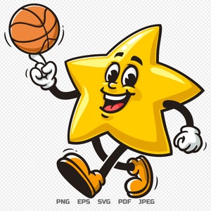 Star Playing Basketball, Star Cartoon Mascot Illustration Character ...