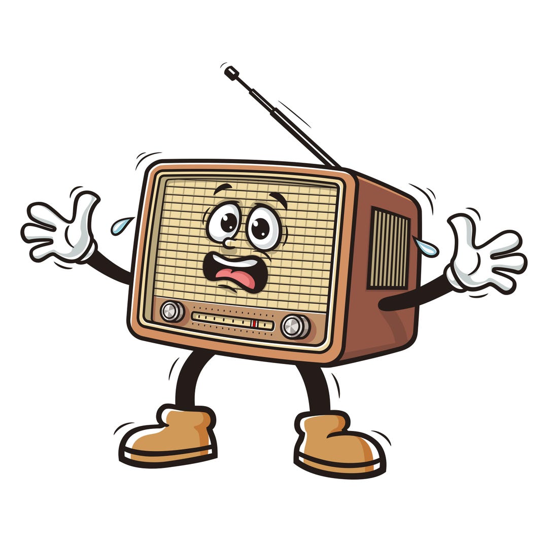 Panic Radio Cartoon Mascot Illustration Character Vector Clip-art Hand ...