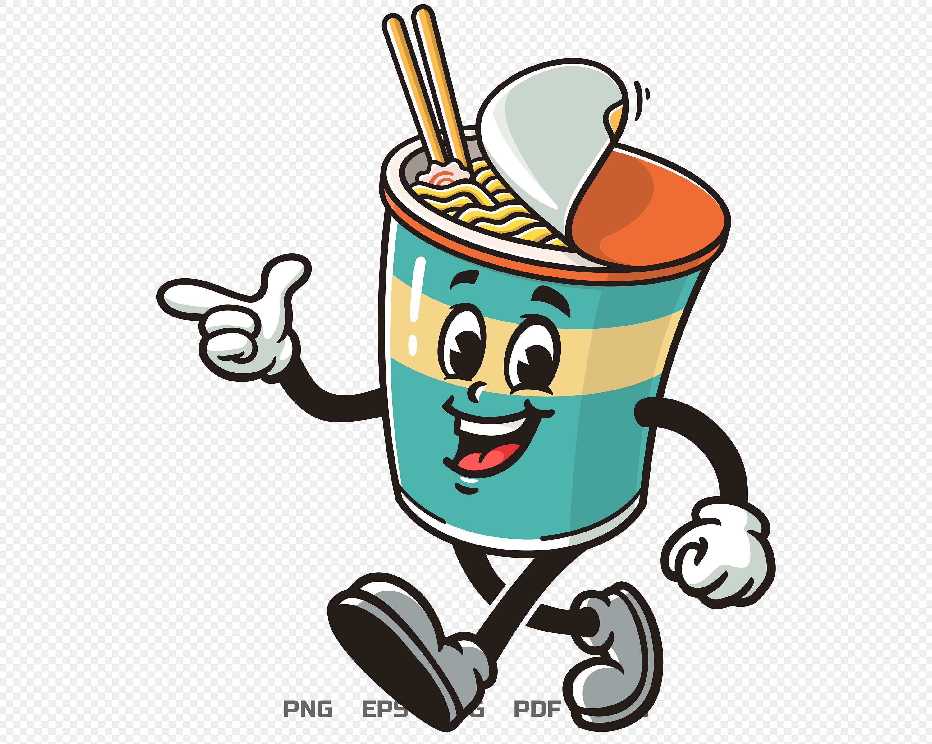 Walking Noodle Cup Cartoon Mascot Illustration Design Character Vector ...