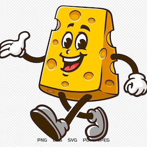 Walking Cheese Cartoon Mascot Illustration Design Character Vector - Etsy