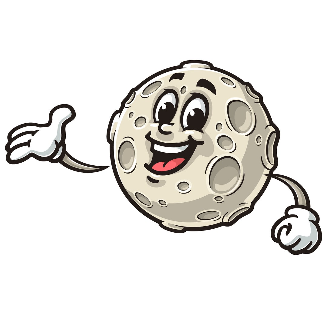 Moon in Space, Cartoon Mascot Illustration Character Vector Clip-art ...