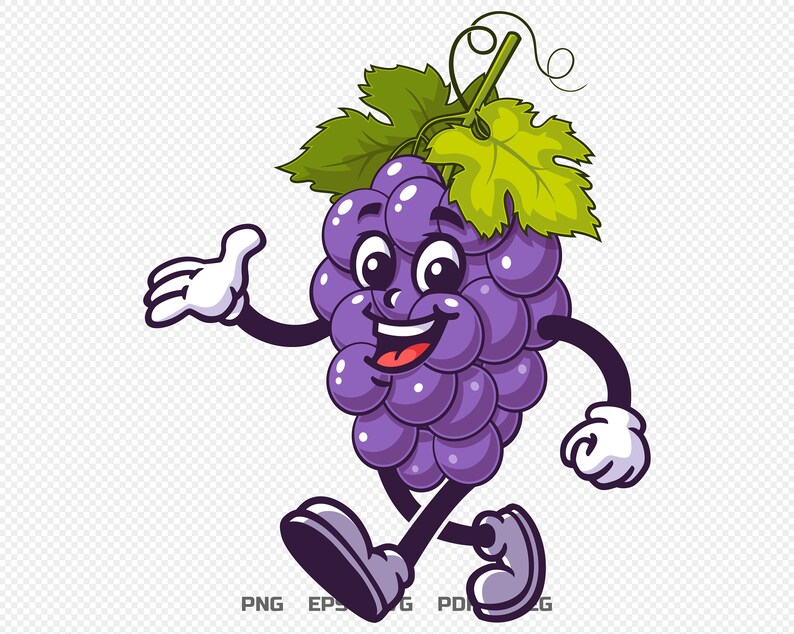 Walking Grape Cartoon Mascot Illustration Design Character Vector - Etsy