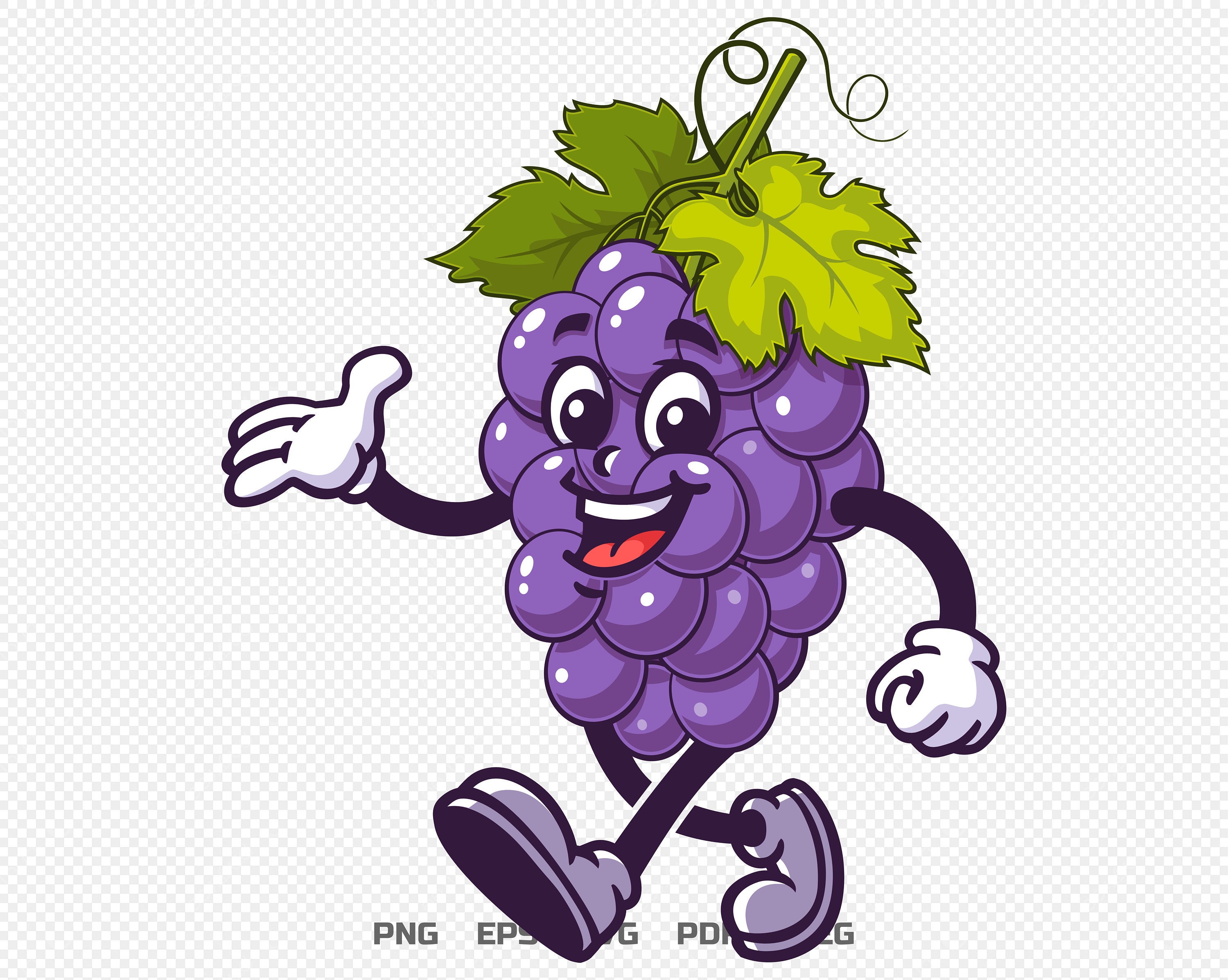 Walking Grape Cartoon Mascot Illustration Design Character Vector - Etsy