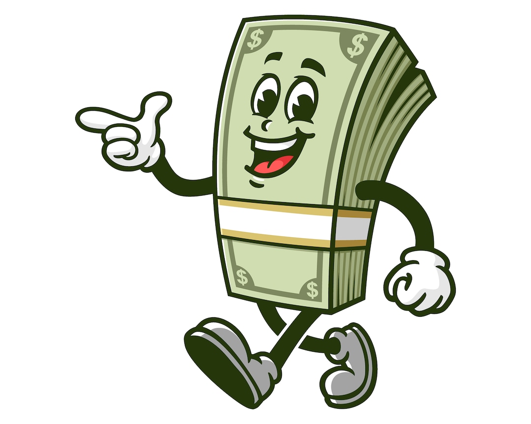 Walking Money Cash Cartoon Mascot Illustration Design Character Vector ...