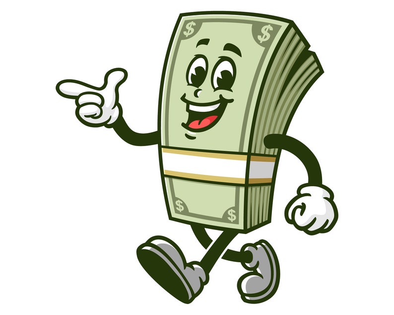 Walking Money Cash Cartoon Mascot Illustration Design Character Vector ...