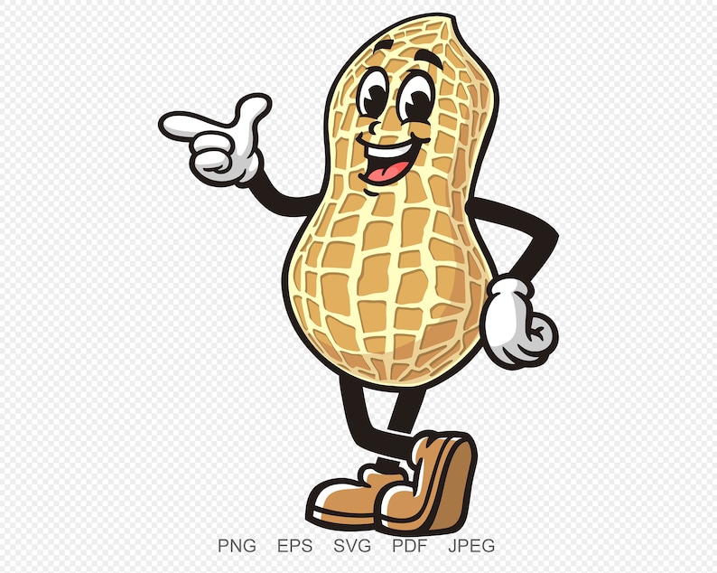Peanut Cartoon Mascot Illustration Design Character Vector Hand Drawn ...