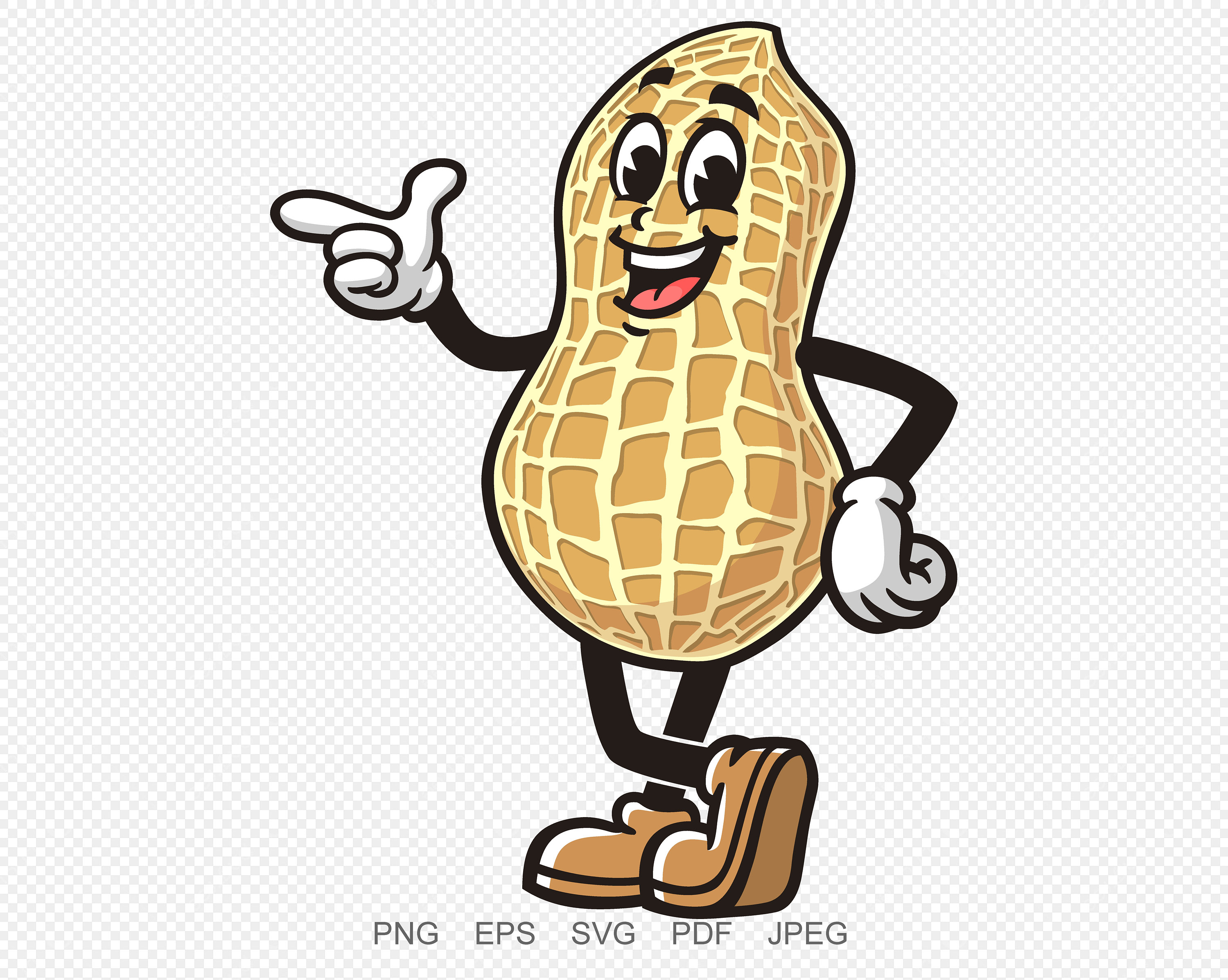 Peanut Cartoon Mascot Illustration Design Character Vector Hand Drawn ...