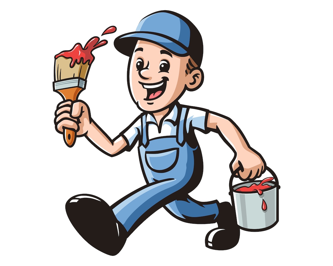 Painting Service Cartoon Mascot Illustration Design Character Vector - Etsy