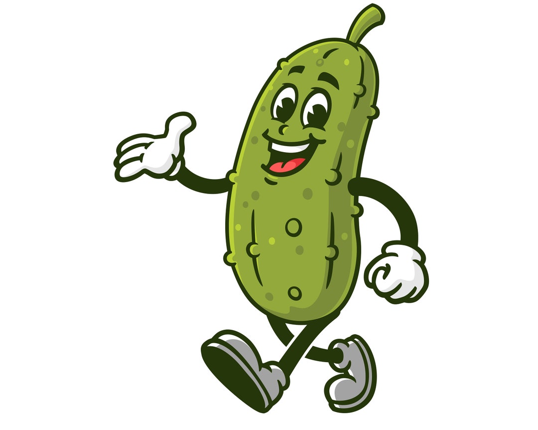 Walking Pickle Cartoon Mascot Illustration Design Character Vector - Etsy