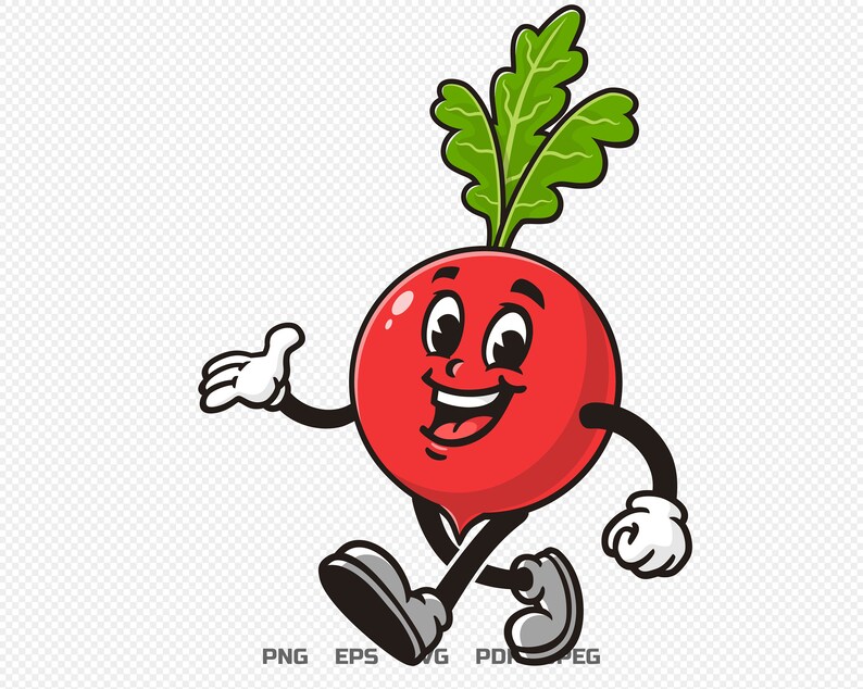 Walking Red Radish Cartoon Mascot Illustration Design Character Vector ...