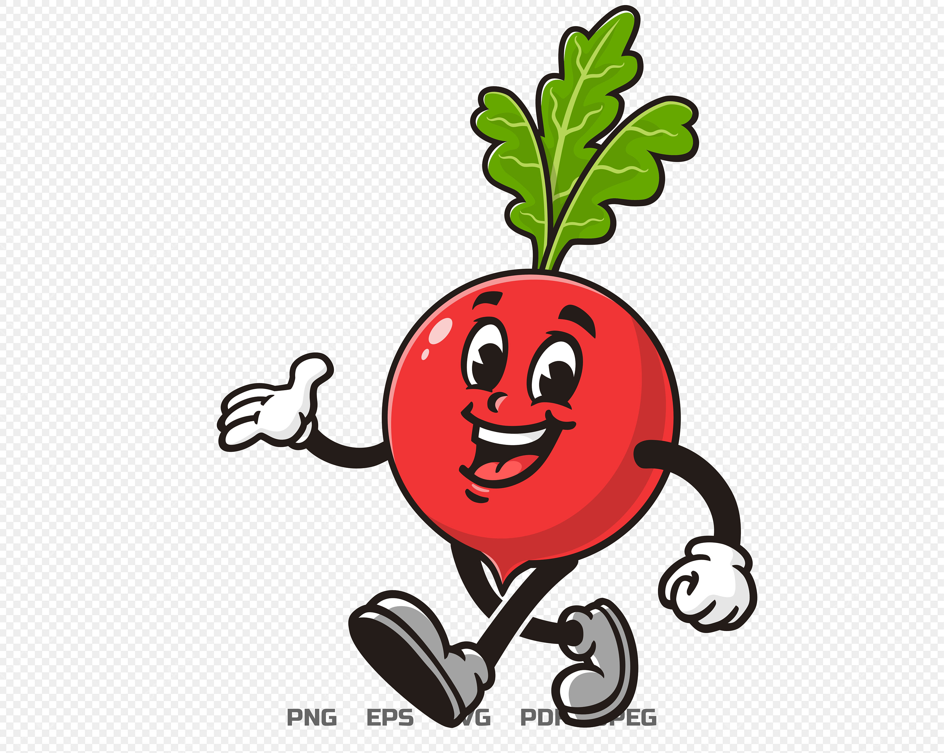 Walking Red Radish Cartoon Mascot Illustration Design Character Vector ...