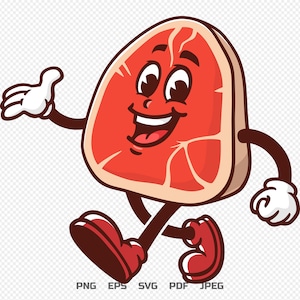 Walking Meat Steak Cartoon Mascot Illustration Design Character Vector ...