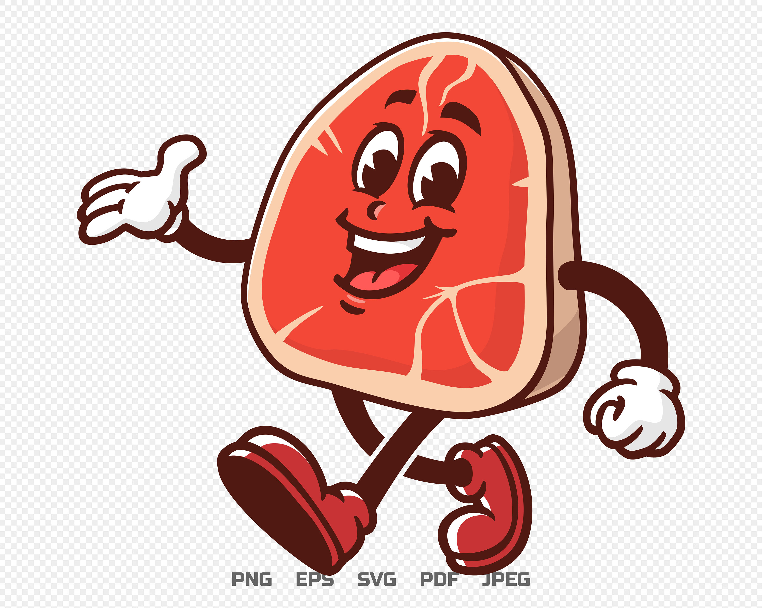 Walking Meat Steak Cartoon Mascot Illustration Design Character Vector ...