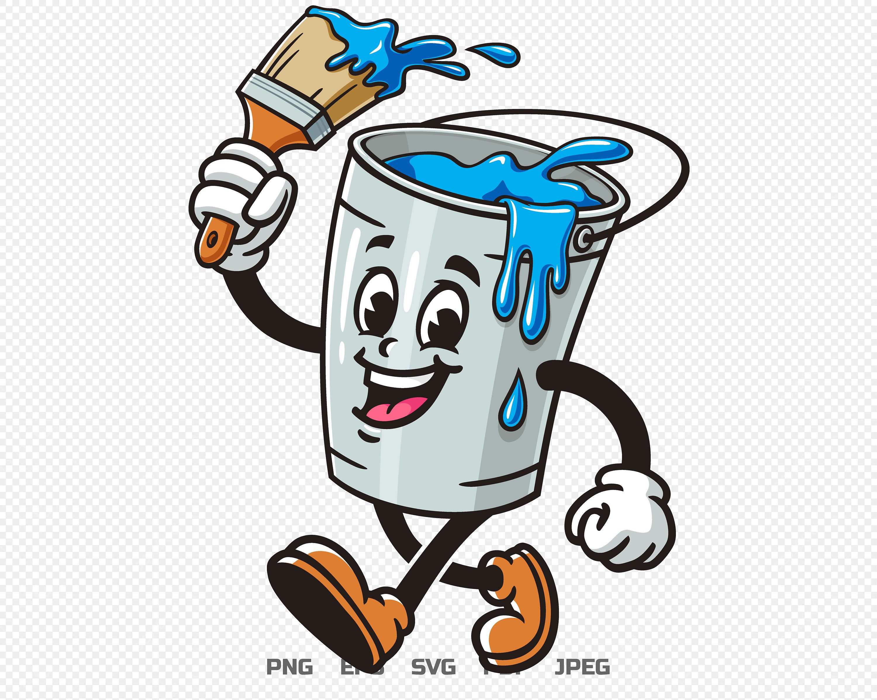 Walking Paint Bucket Cartoon Mascot Illustration Design Character ...