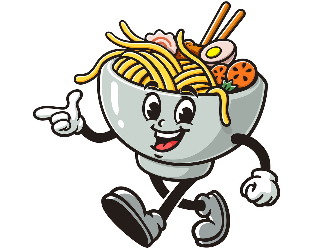 Walking Noodle Cartoon Mascot Illustration Design Character Vector - Etsy