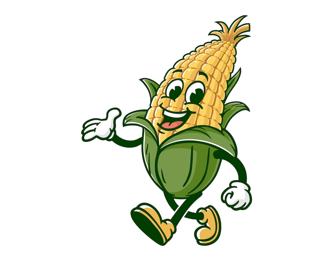 Walking Corn Cartoon Mascot Illustration Design Character - Etsy
