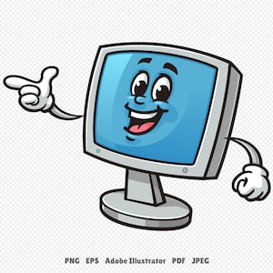 Computer Monitor Cartoon Mascot Illustration Character Vector Clip-art ...