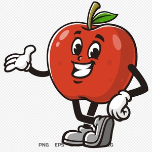 Apple Cartoon Mascot Illustration Design Character Vector - Etsy
