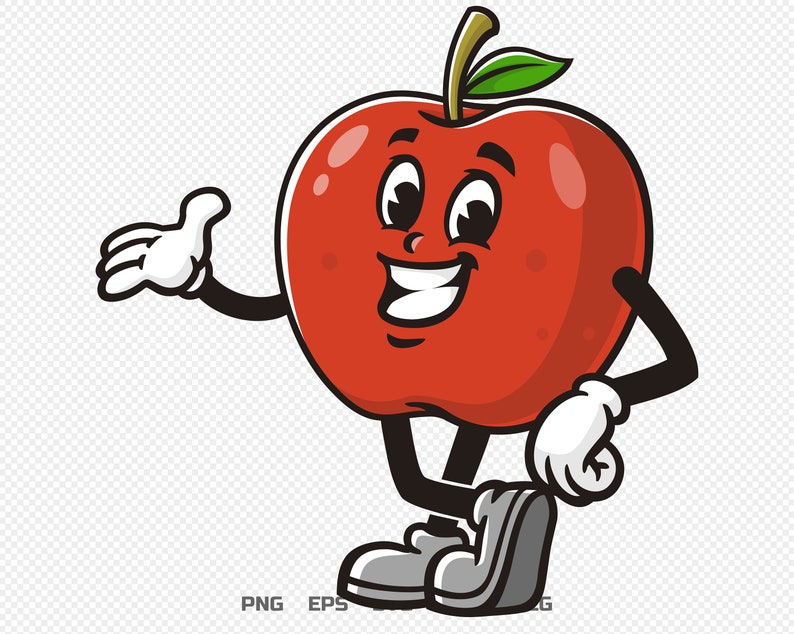 Apple Cartoon Mascot Illustration Design Character Vector - Etsy