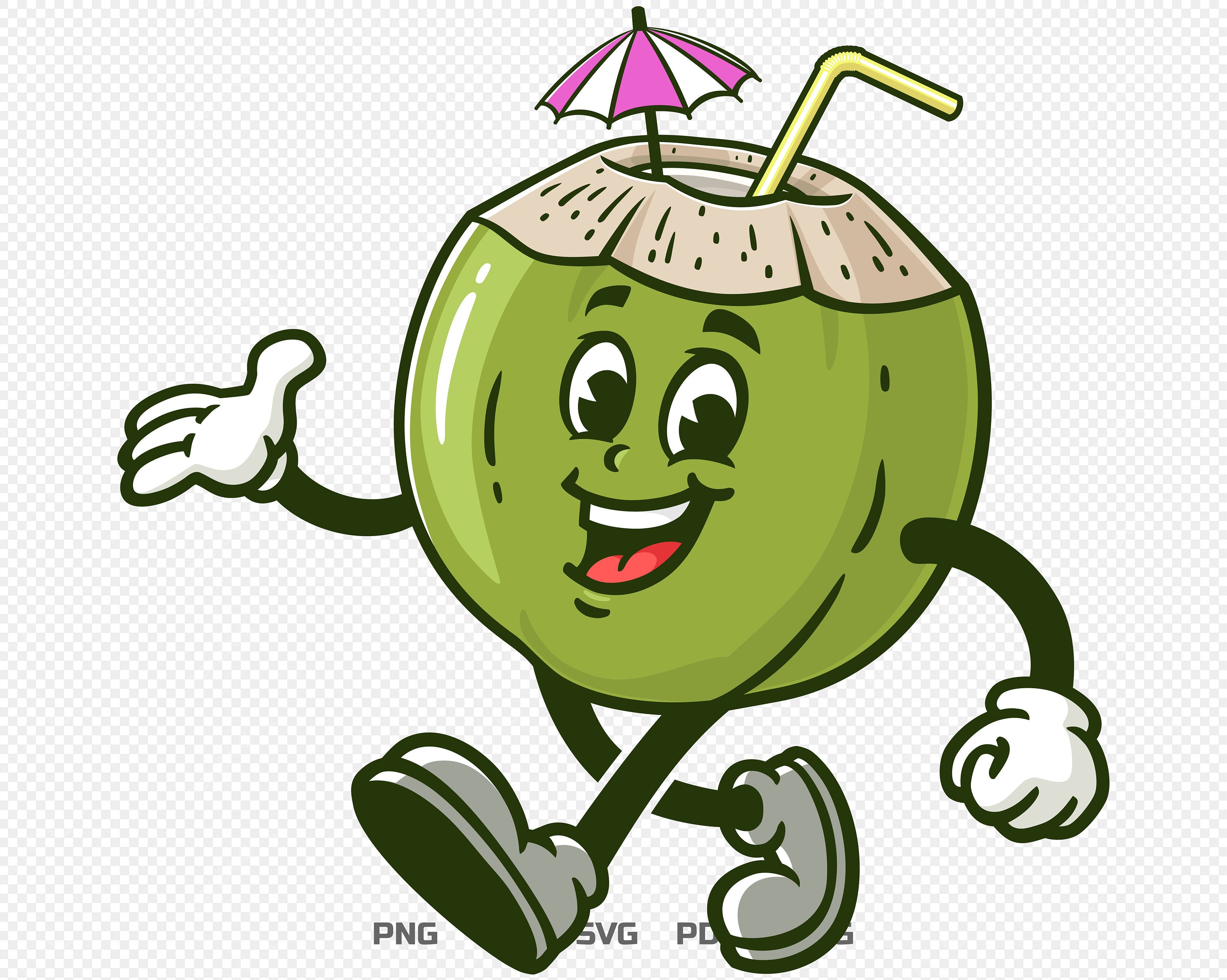 Walking Coconut Cartoon Mascot Illustration Design Character Vector - Etsy
