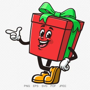 Gift Box Cartoon Mascot Illustration Character Vector Clip-art Hand ...