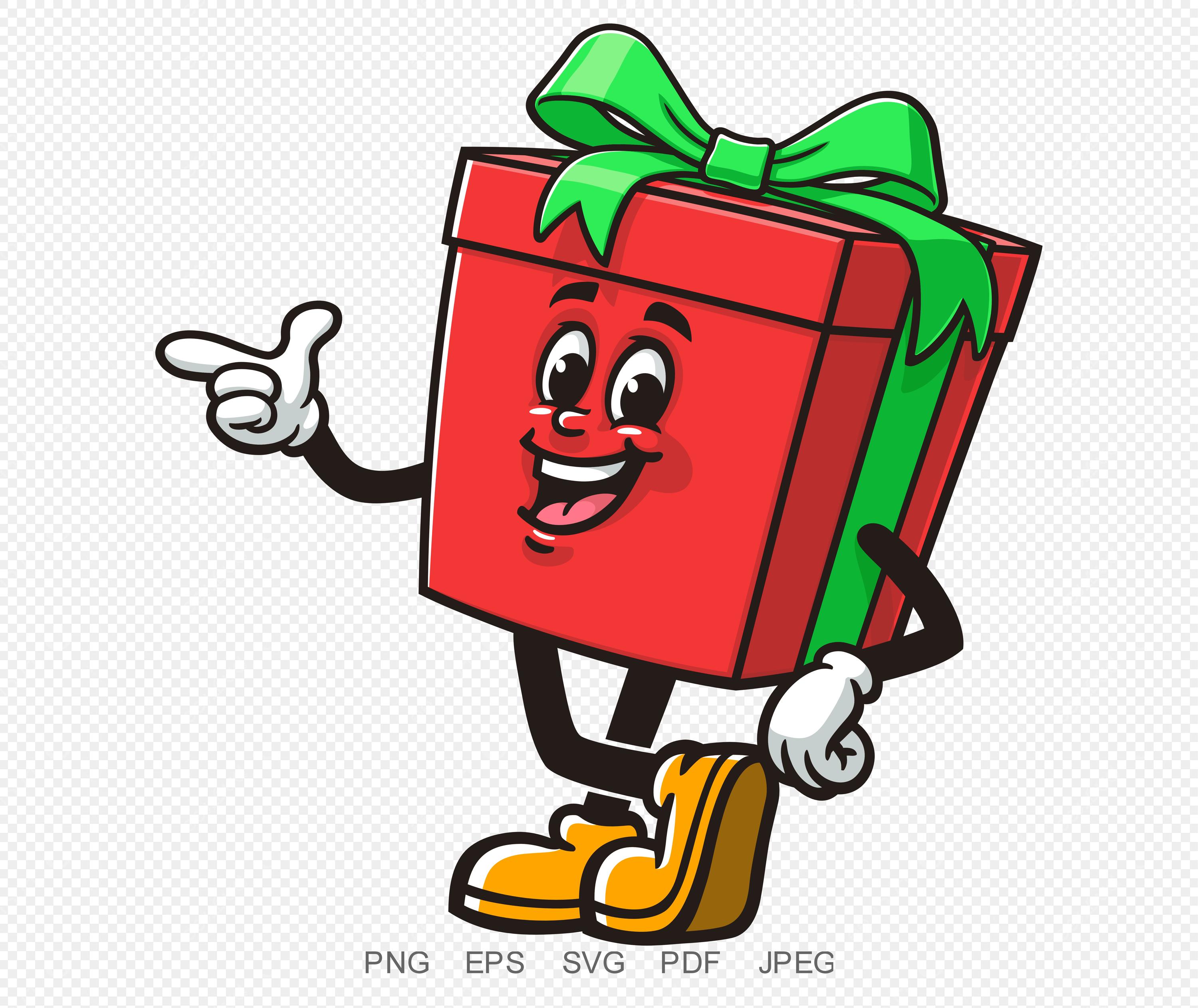 Gift Box Cartoon Mascot Illustration Character Vector Clip-art Hand ...