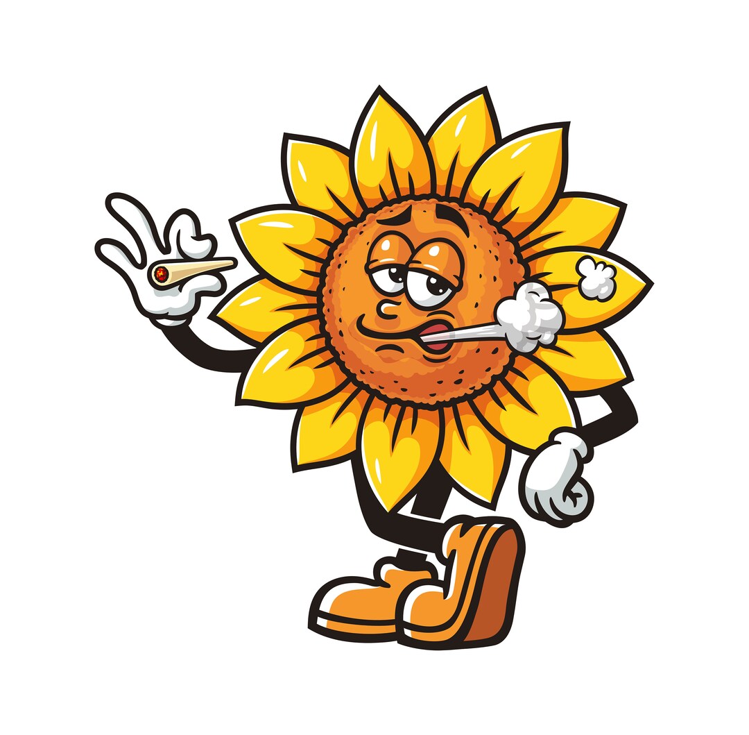 Smoking Sunflower Cartoon Mascot Illustration Character Vector Clip-art ...