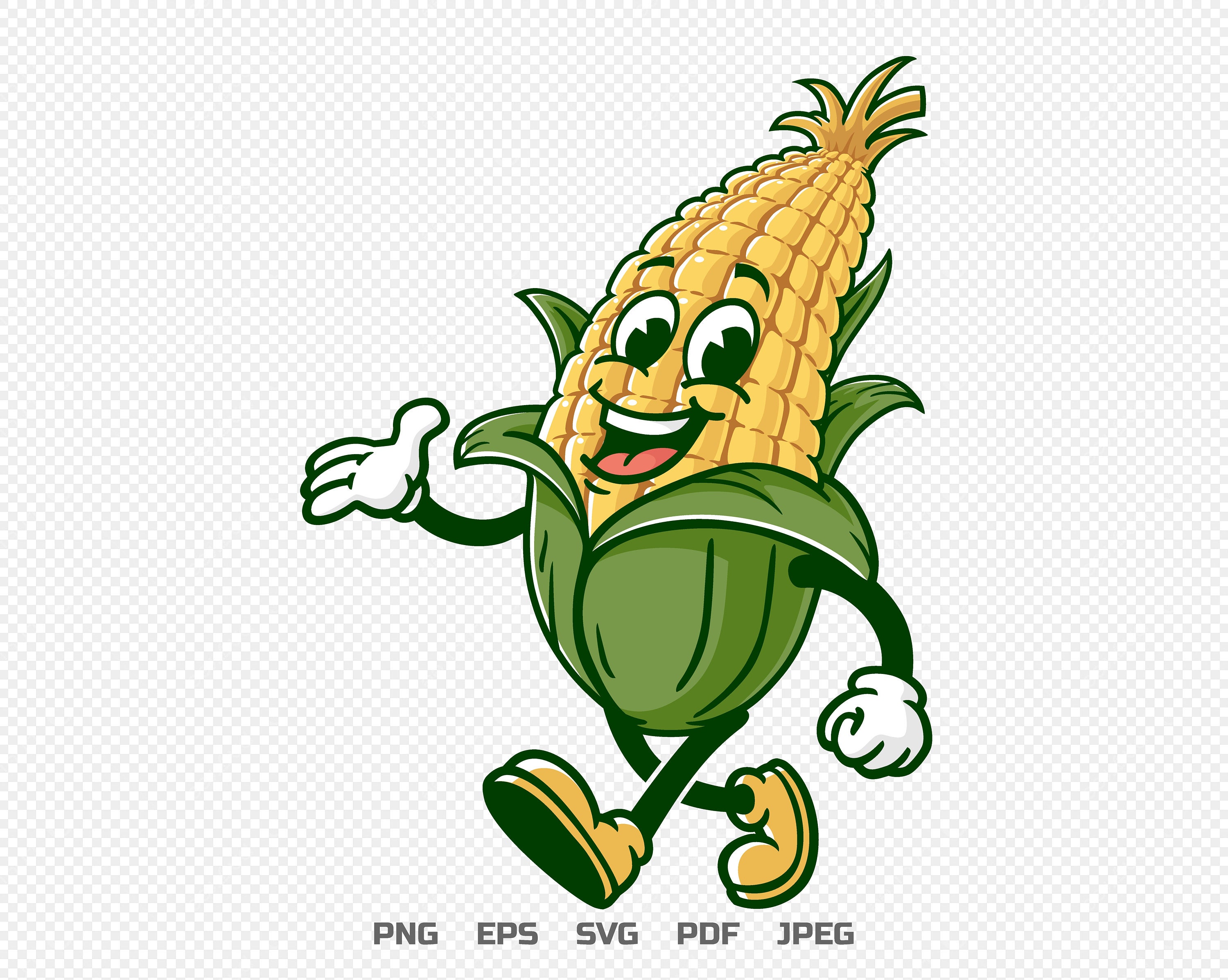 Walking Corn Cartoon Mascot Illustration Design Character - Etsy