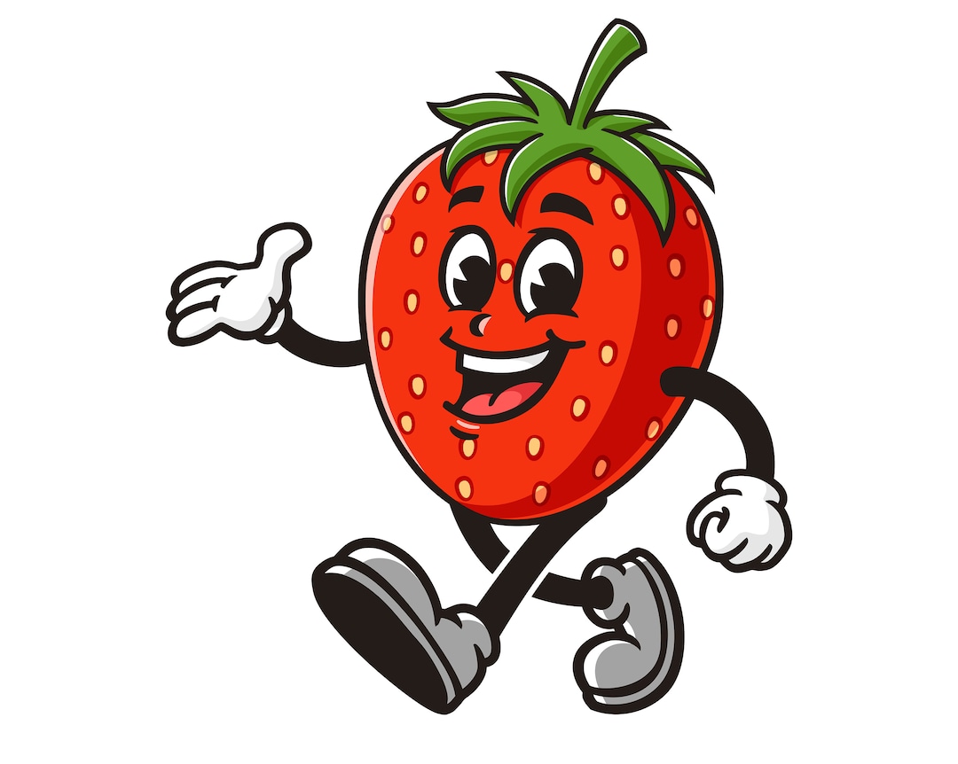 Wandelen Aardbei cartoon mascotte illustratie ontwerp karakter vector ...